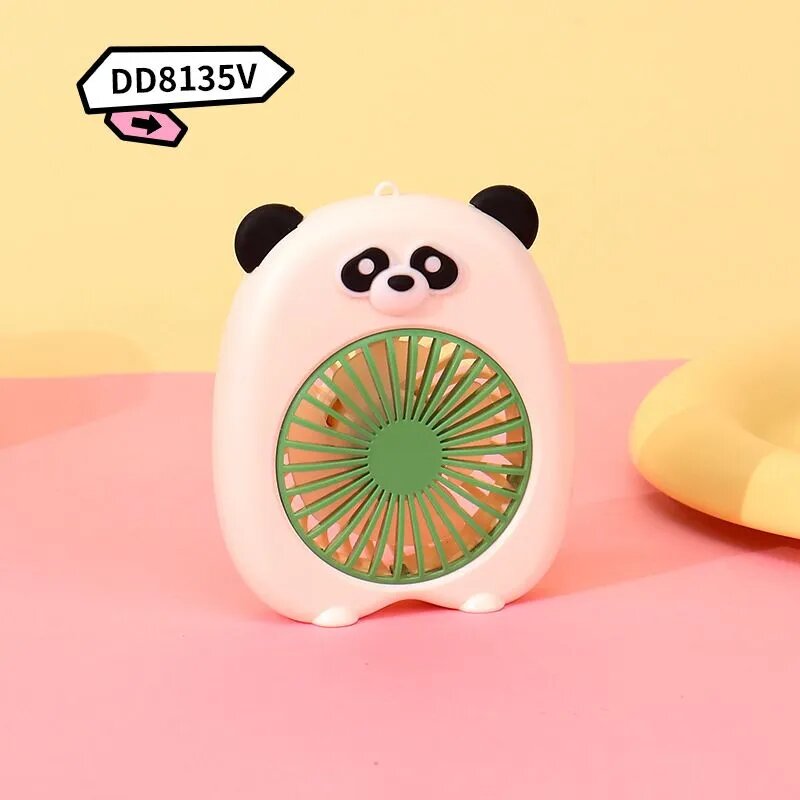 Портативный мини-вентилятор, мультяшные животные, зарядка через USB, со шнурком, три передачи