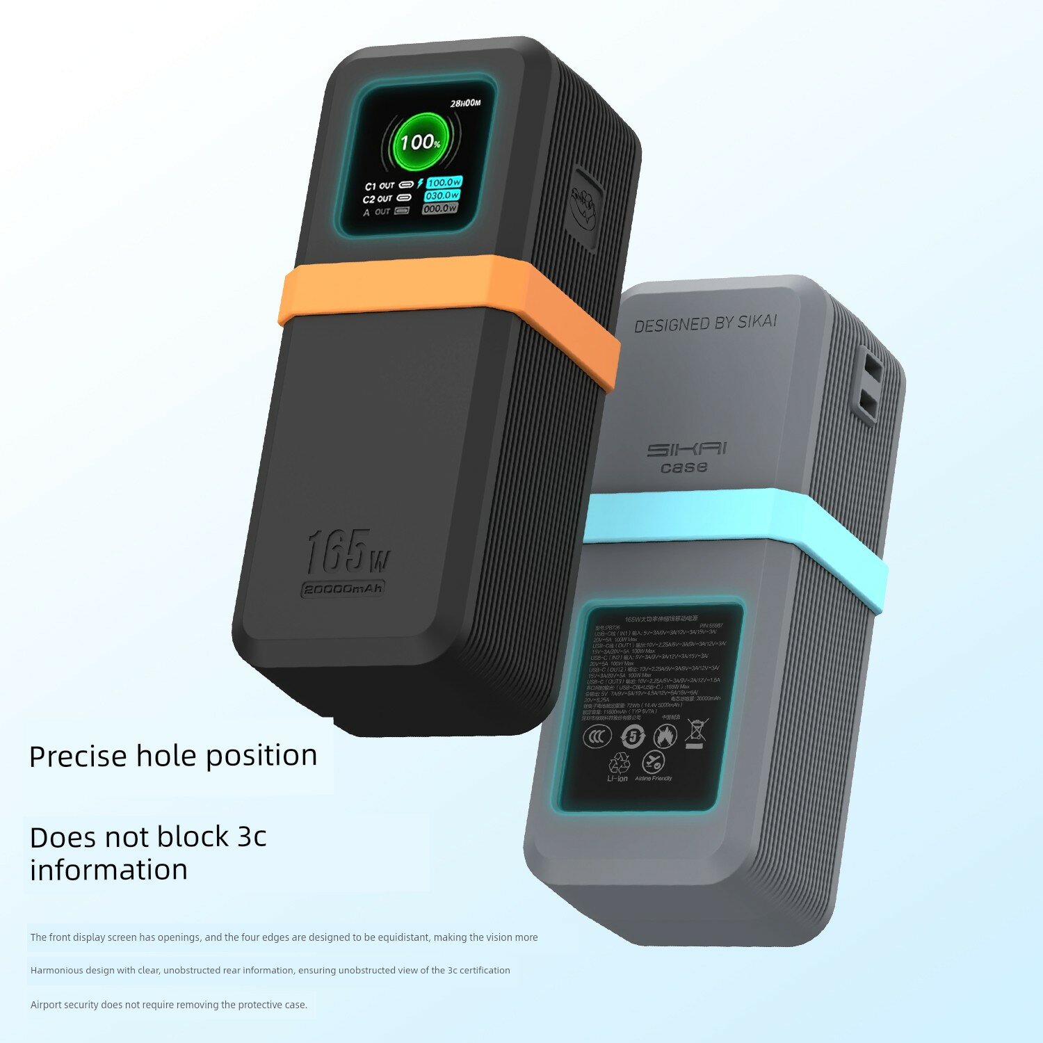 Чехол UGREEN 165W для Power Bank, совместимый с iPhone, 20000 мАч, прочный защитный чехол с цветом рыцарского черного