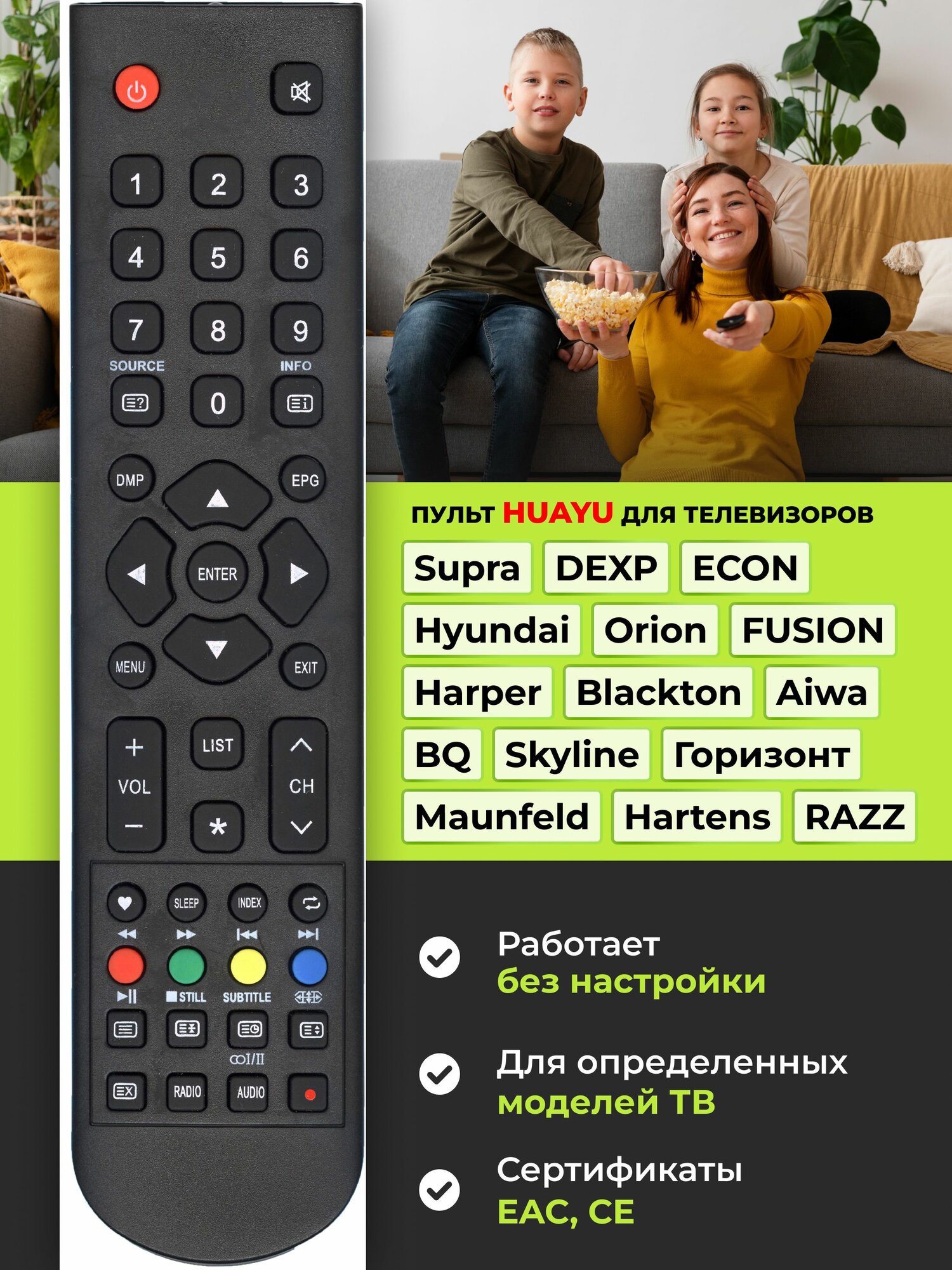 Пульт JKT-106B-2 для телевизоров разных брендов HBX034 универсальный замена аналог