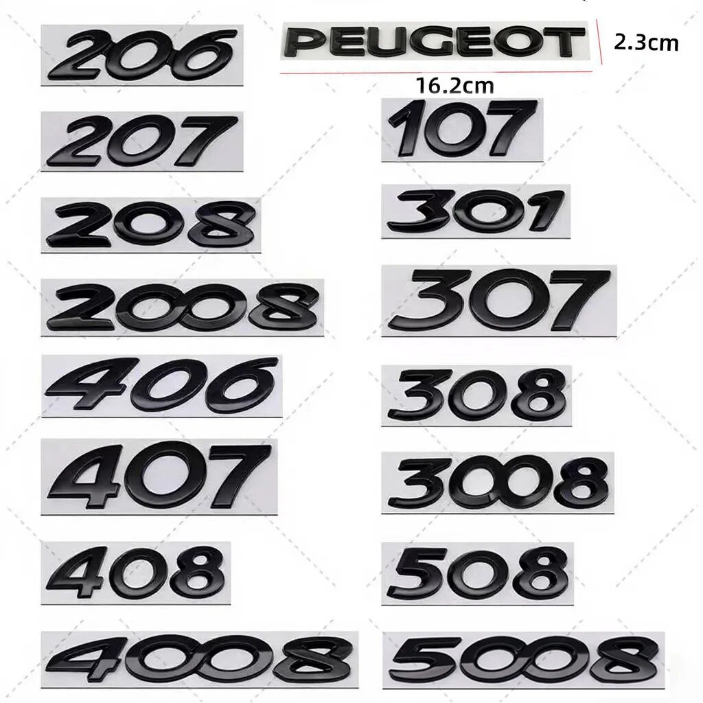 Наклейка Peugeot 308 Black, эмблема в багажник автомобиля