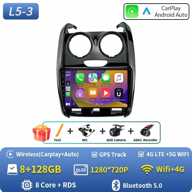 Автомагнитола L5-3 Android Auto 8+128GB для Renault Duster, Lada Largus