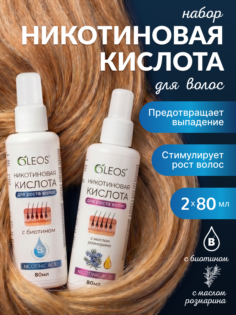 Никотиновая кислота для роста волос с биотином и розмарином, 2*80 мл