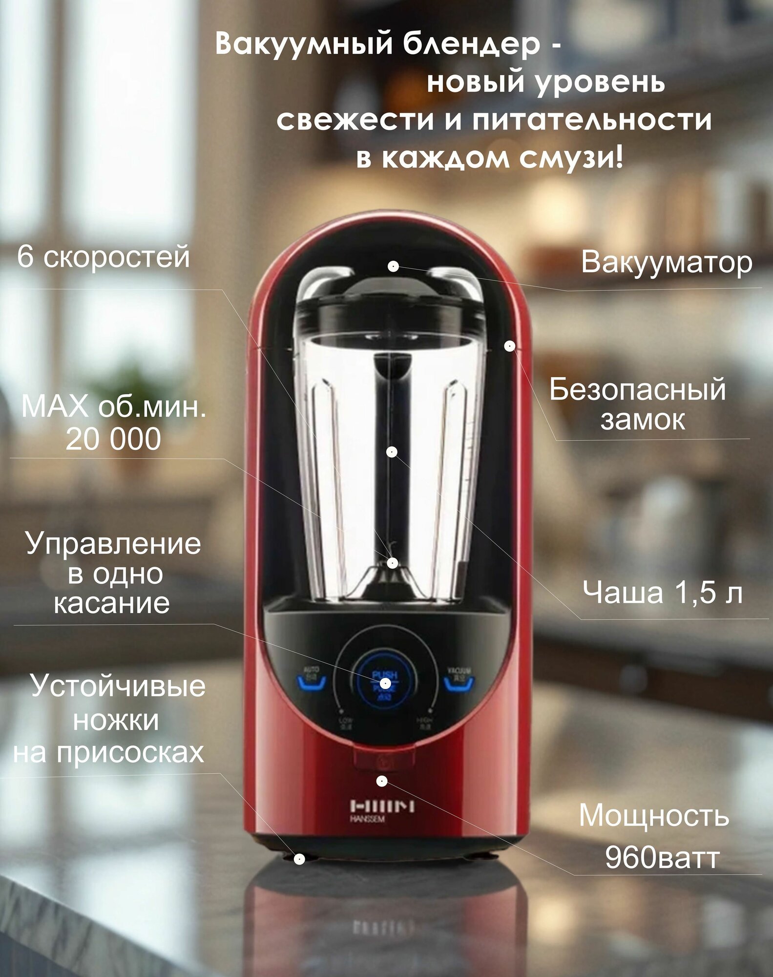 Стационарный блендер для смузи вакуумный Hanssem Ozen