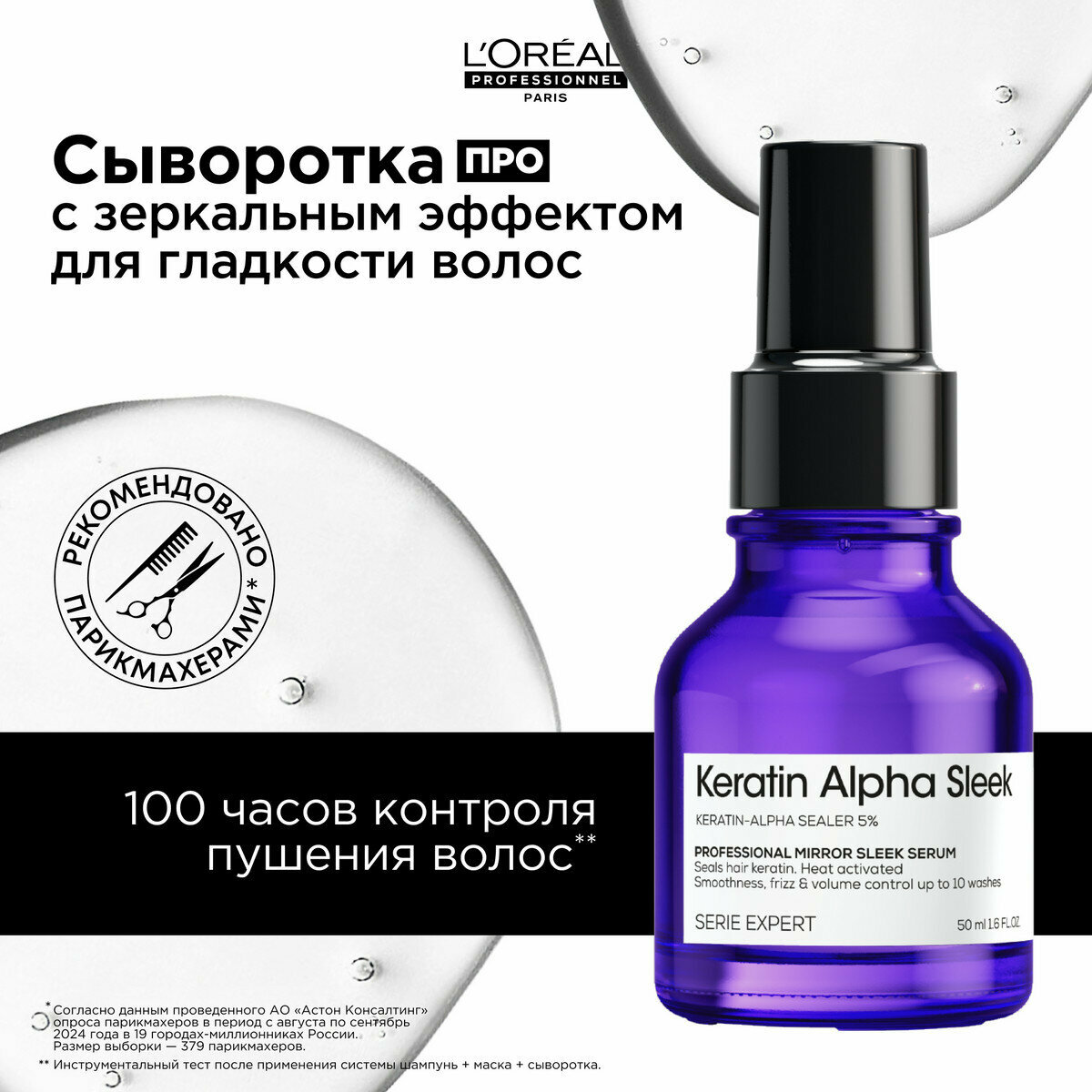 Профессиональная сыворотка для выпрямления волос Keratin Alpha Sleek, 50 мл