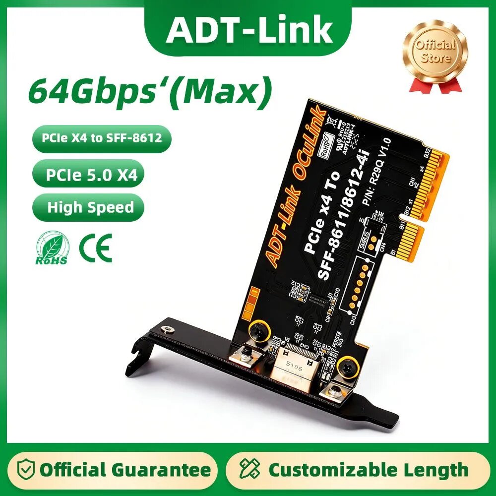 R29A ADT-Link PCIe 4.0 x4 к SFF-8612 Oculink Expansion Card PCI Express 4x к SFF-8611 Внешний OCuLink GPU Dock Adapter Конвертировать