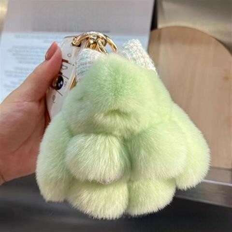 Highend animal bunny pendant with leather and plush for gift or decor fairy green