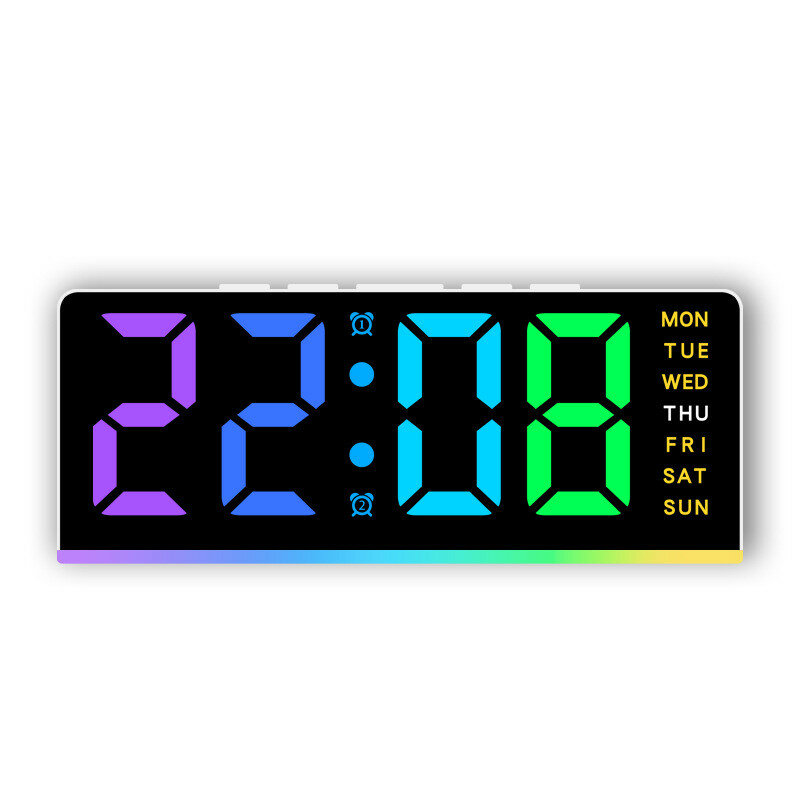 Minimalist led digital clock with night light and alarm for home office and bedroom, white