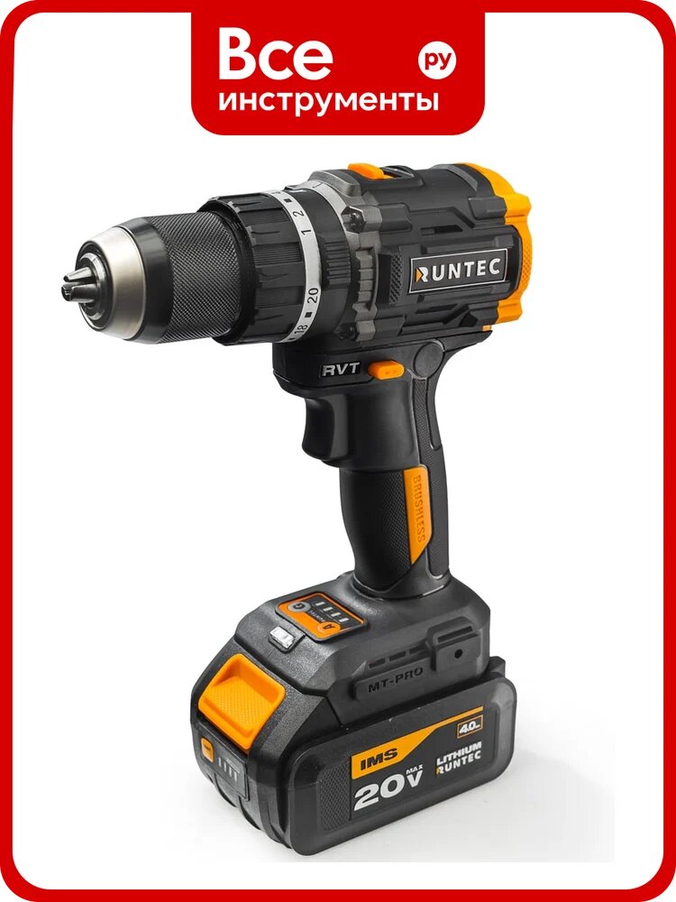 Дрель-шуруповерт ударная аккумуляторная RUNTEC PRO 13 мм, 20В, 2*4Ач, 100Нм RT-ID224