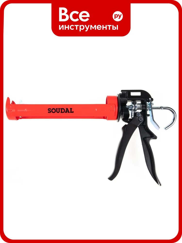 Пистолет под герметики Soudal красный, скелетный металлический корпус, механическое питание, для применения