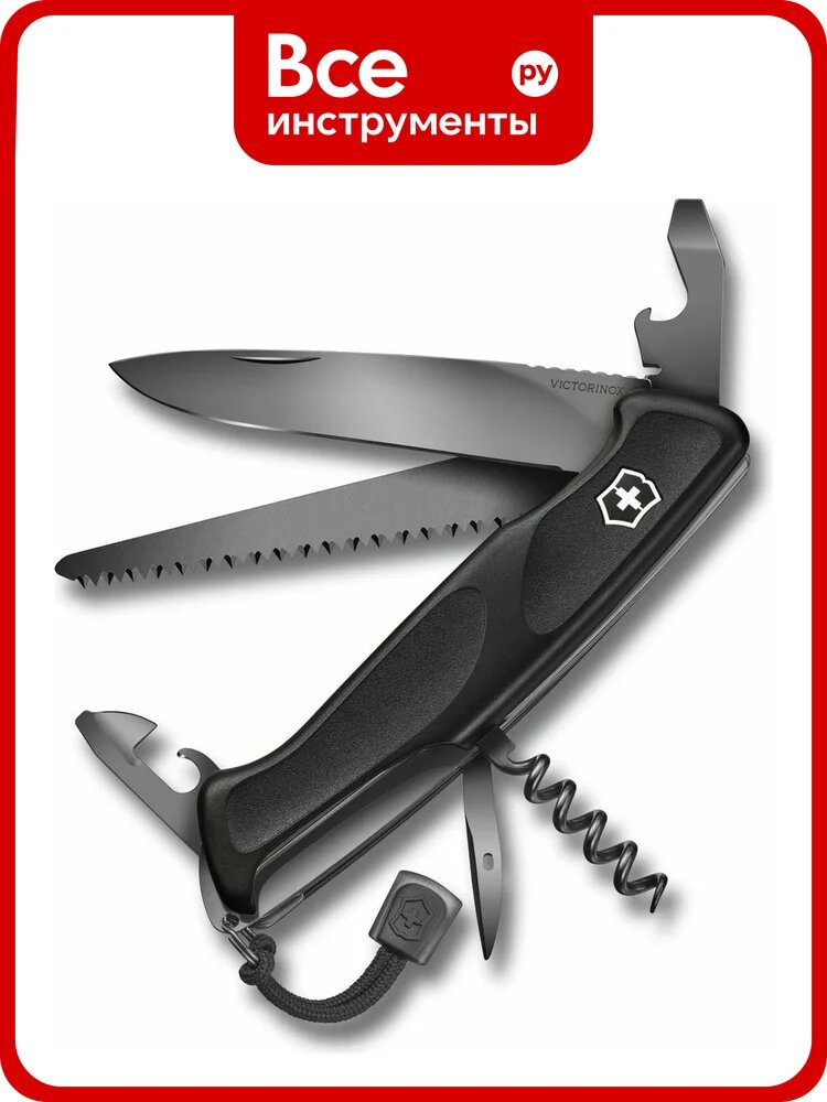Нож Victorinox RangerGrip 55, 130 мм, 12 функций, черный 0.9563. C31P, нержавеющая сталь, пластиковая рукоять
