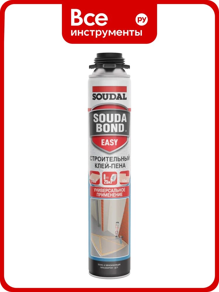 Полиуретановый клей в аэрозоле SOUDAL Easy Soudabond Gun 0.75 л 121618, 30 мм, для крепления гипсокартонных плит