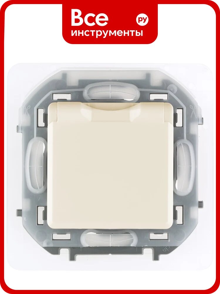 Розетка Legrand Inspiria с заземлением, IP44, 16А, 250В, винтовые зажимы, шторки, защитная крышка, слоновая кость, встра