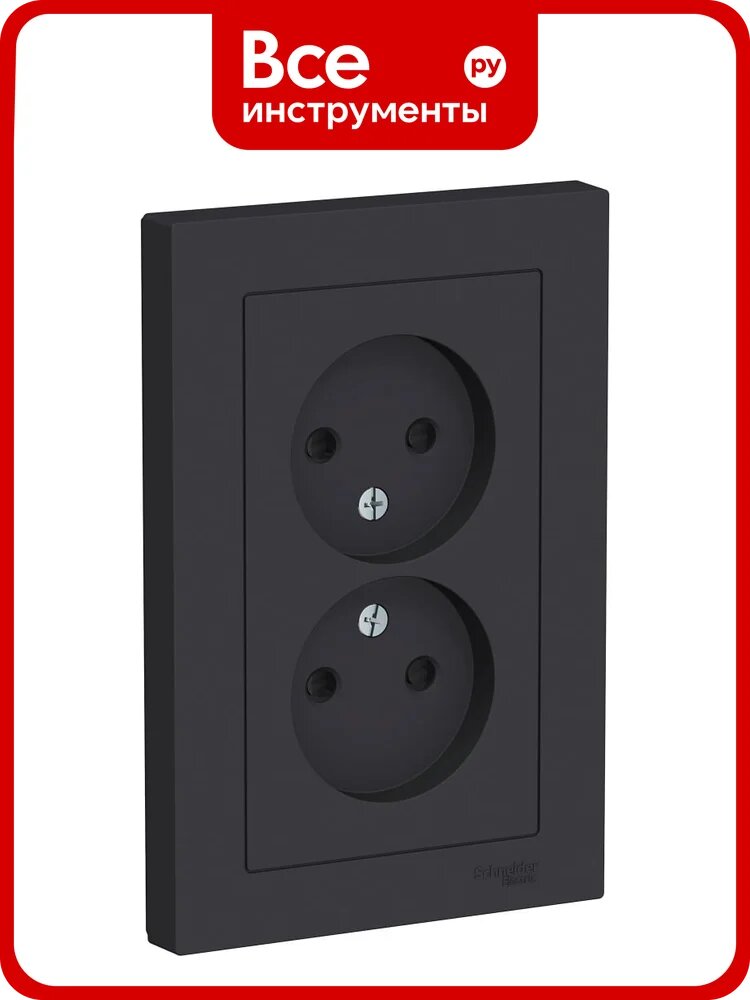 Розетка Systeme Electric AtlasDesign Карбон б/з двойная, со шторками,16А, в сборе
