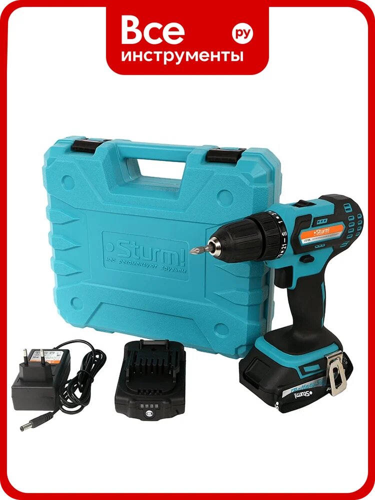 Шуруповерт STURM CD18L, Li-Ion, 18В, 2 скорости, 27Нм, 1,5Ач, 2 аккумулятора