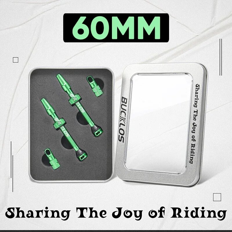 BUCKLOS Бескамерный клапан Presta для велосипеда 40 44 55 60 мм 80 100 мм 2 штуки GREEN-60MM