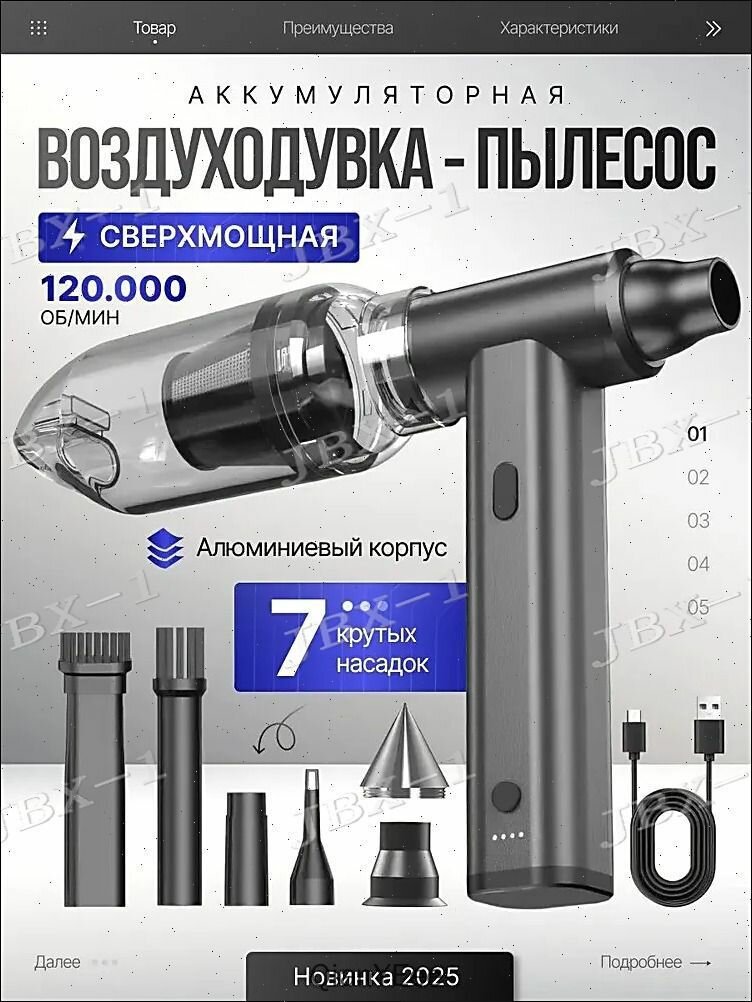 Воздуходувка аккумуляторная/ компрессор воздушный/ турбовентилятор 120000 об/МИН турбо вентилятор 8000 мАч