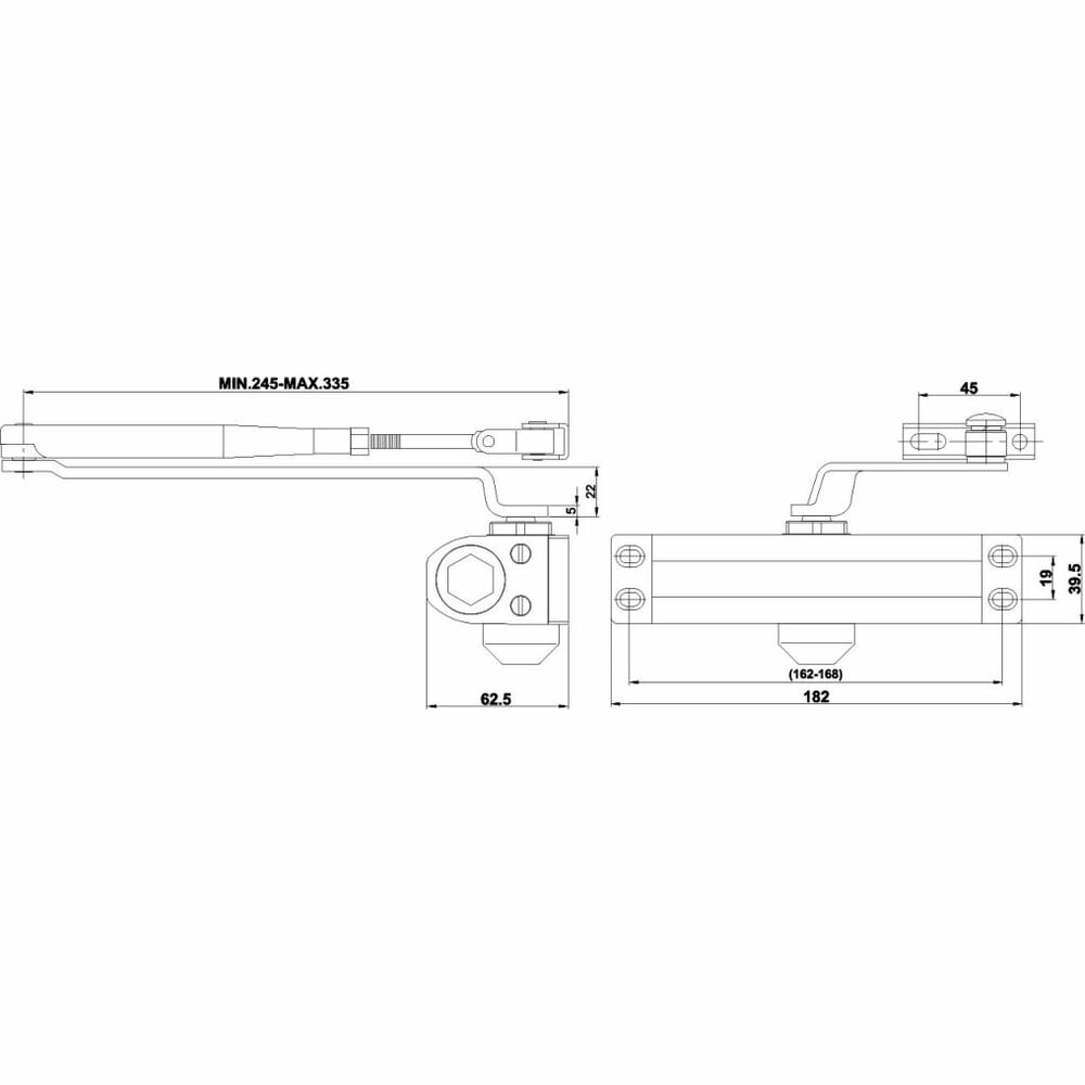 Дверной доводчик DOORLOCK DL70 EN2/3/4 серебристый, вес двери до 90 кг, крепежные размеры 162-165мм х 19мм 75544 — фото 1