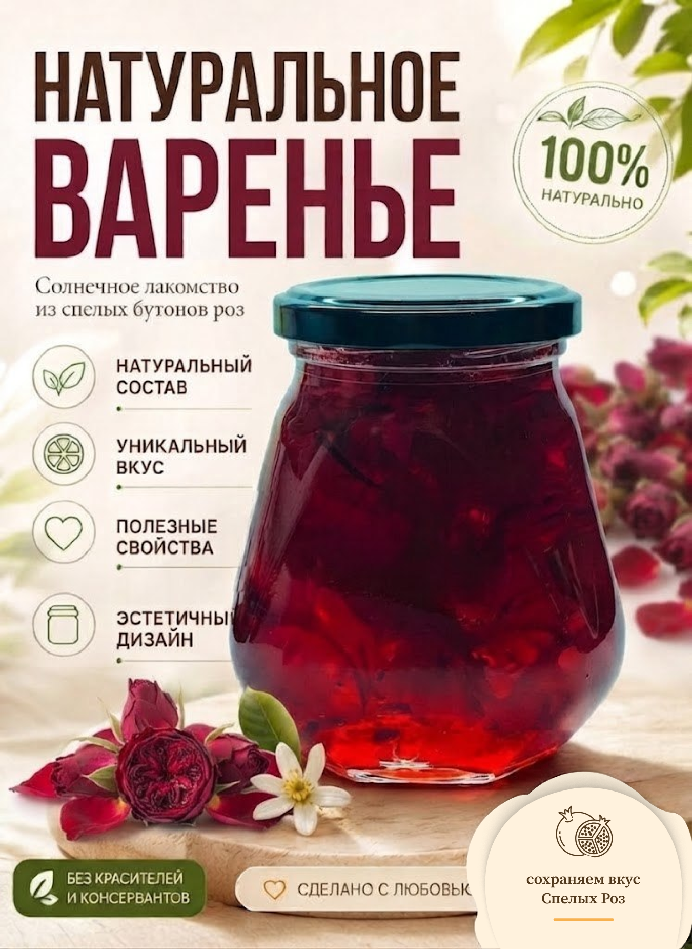 Варенье "Лепестки розы", натуральный продукт, без консервантов