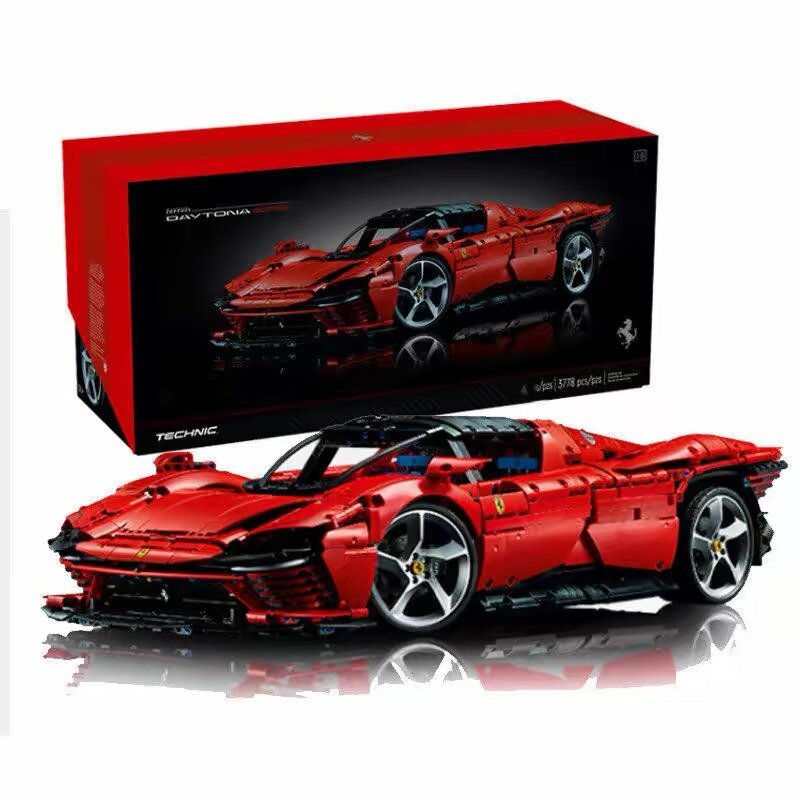 Совместимо с конструктором LEGO 1:8 серии F1 Technic, изображающим спортивный автомобиль.
