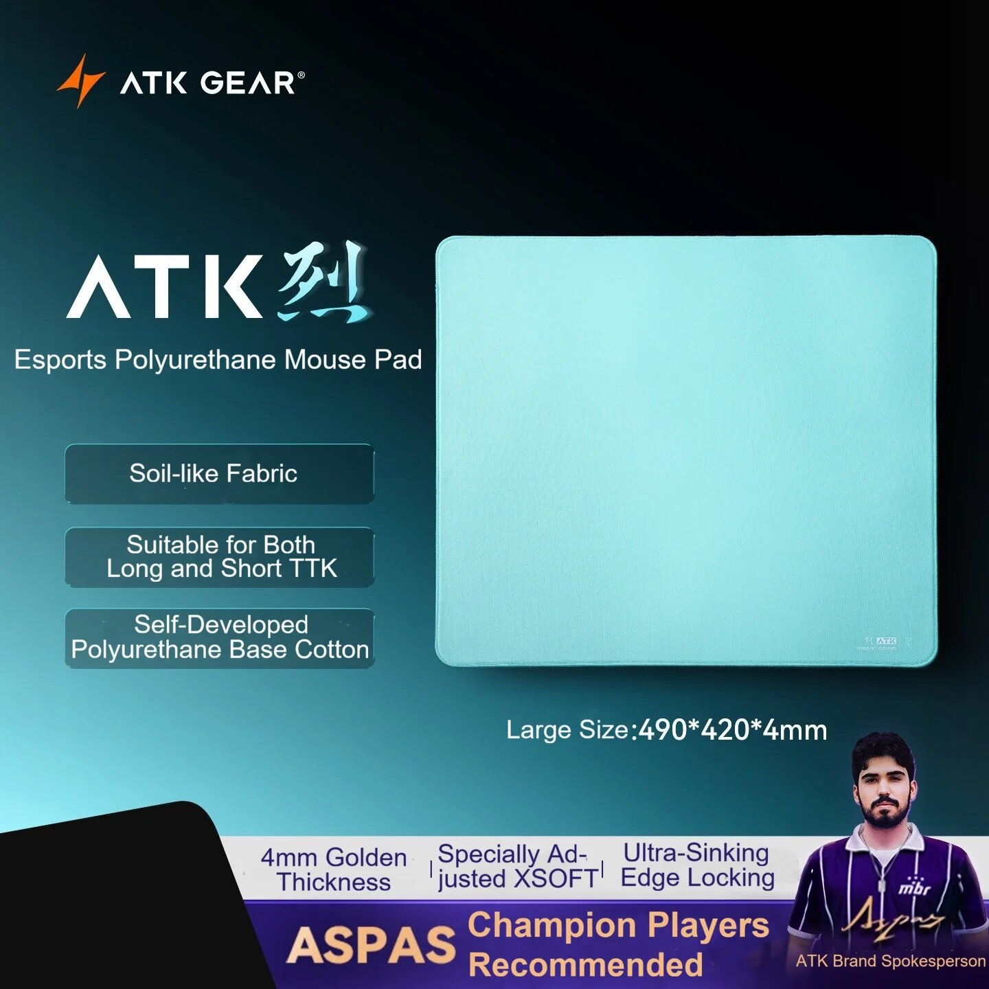 Pinzhishu ATK Blaze Коврик для мыши XSOFT 490x420 мм Голубой, SKY BLUE