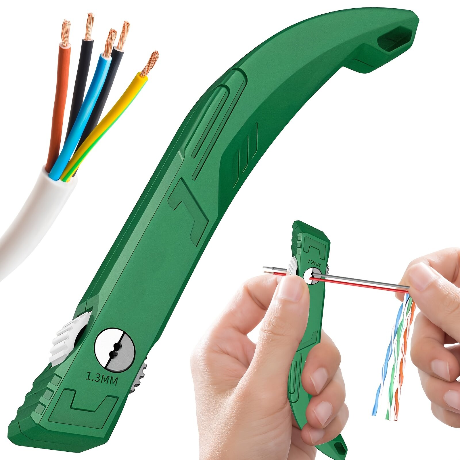 Гребенка-стриппер для сетевого кабеля Cat5 Cat6, разделитель витой пары, металлический 1.3 мм, с эргономичной ручкой, зеленый