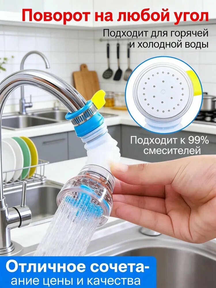 Насадка на кран с фильтром, поворотная, водосберегающая, универсальная для 99% кранов, для кухни и ванной