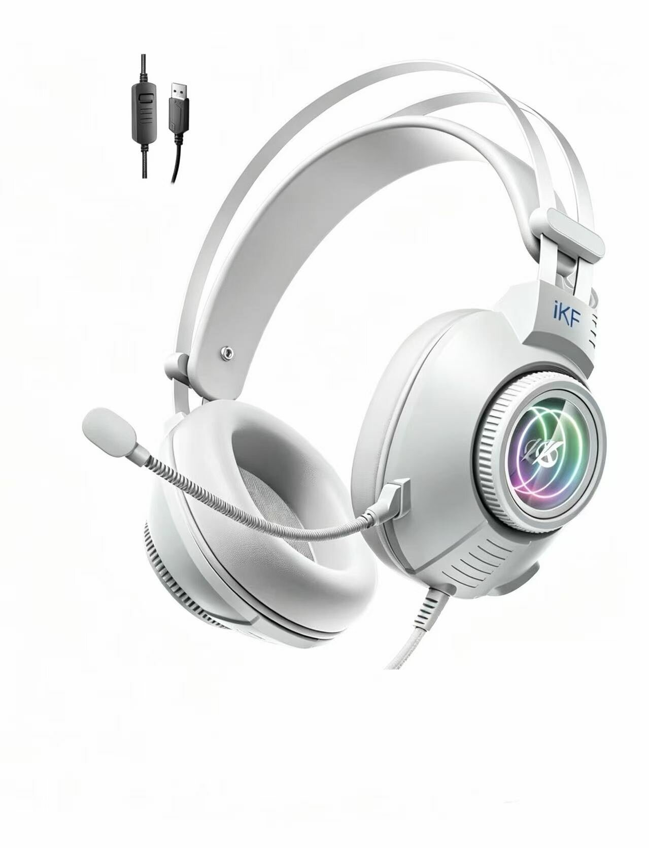 IKF G11 проводные игровые наушники с микрофоном, USB 7.1, RGB-подсветка, для игры Valorant, белого цвета