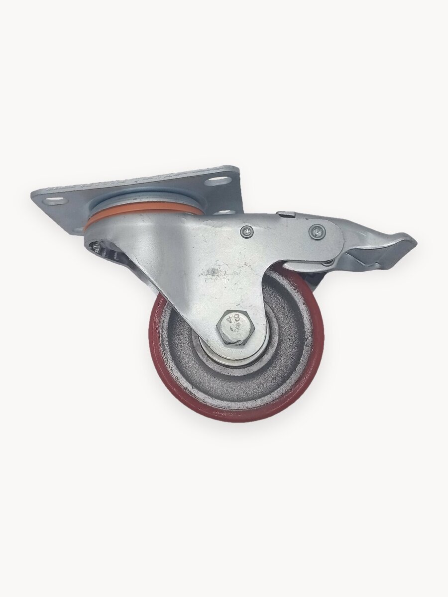 Поворотные колеса для тележек викарт 75 мм с тормозом, полиуретановые, большегрузные