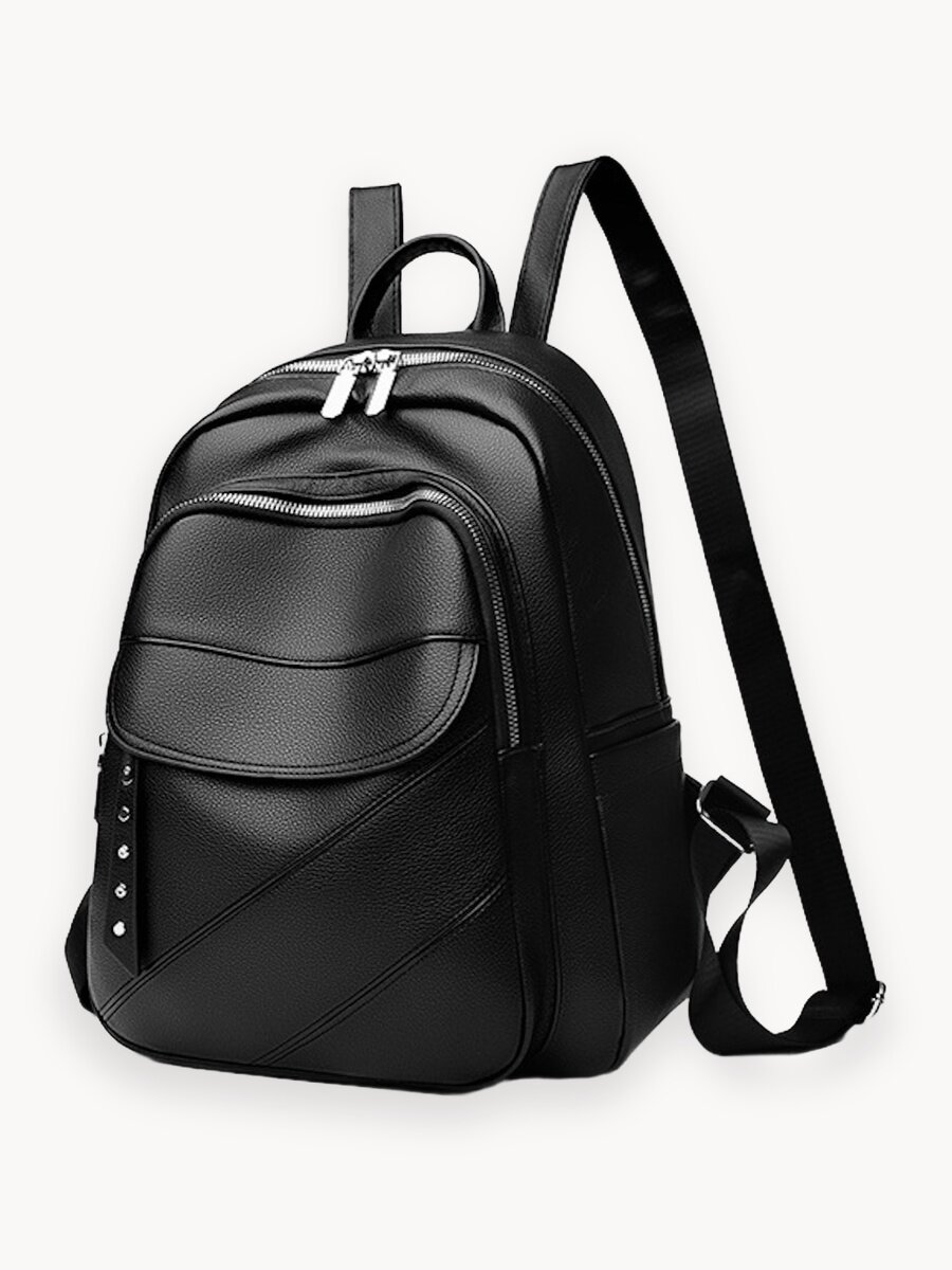 Рюкзак женский городской из экокожи повседневный вместительный черный