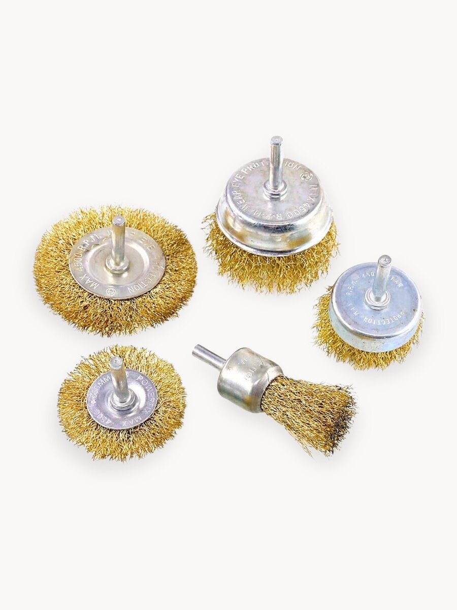 Набор щеток для дрели из стальной проволоки 0,3мм с латунным покрытием d 25, 50, 65мм, 5 штук