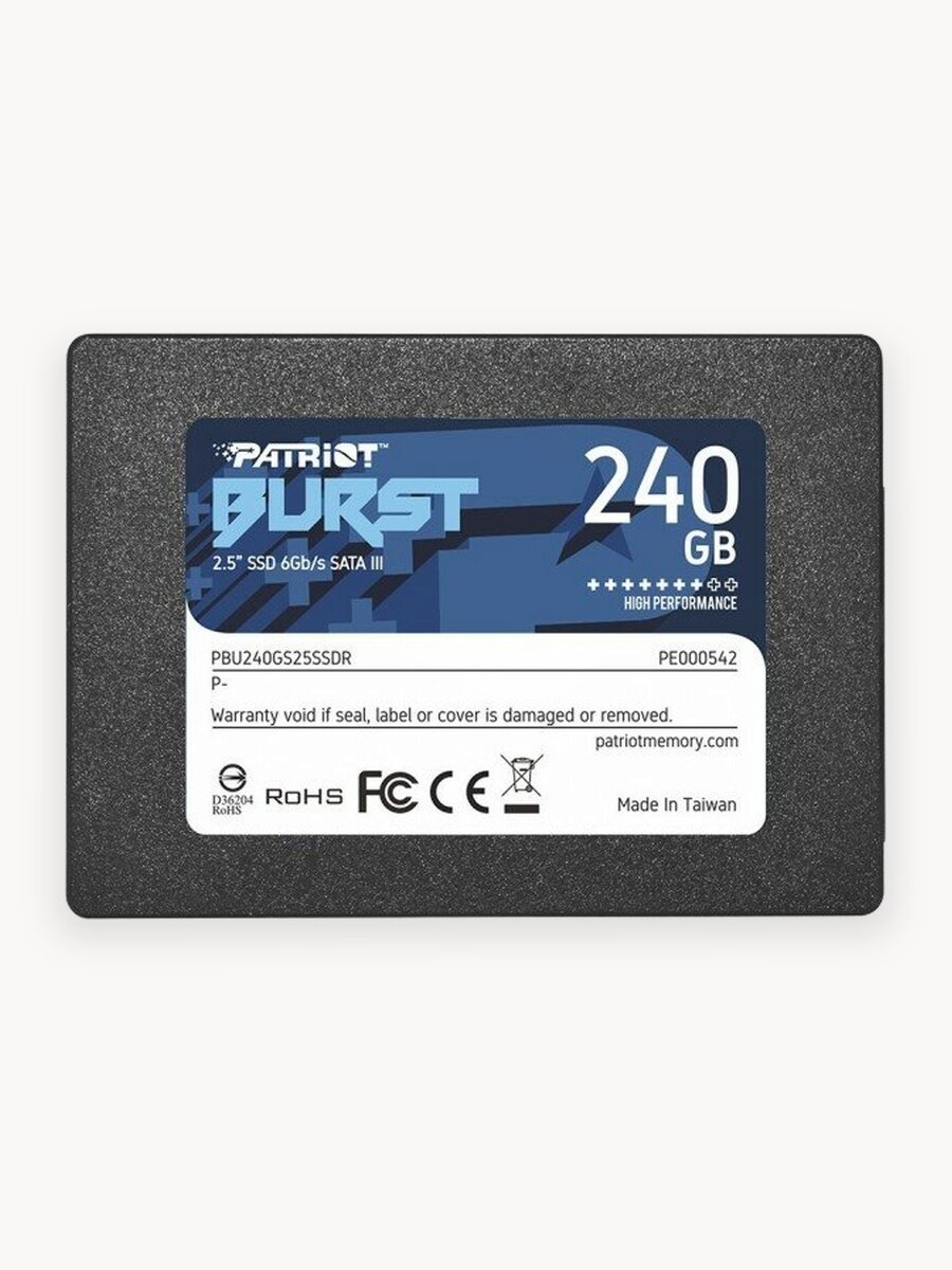 SSD накопитель Patriot Burst Elite PBE240GS25SSDR 240ГБ, 2.5", SATA III, SATA