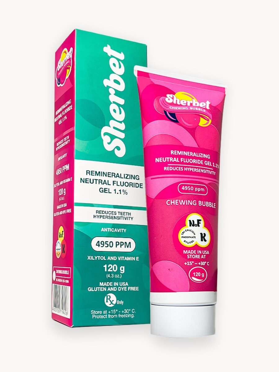 Реминерализующий гель Sherbet 1,1% (4950 ppm) жевательная резинка 120 г