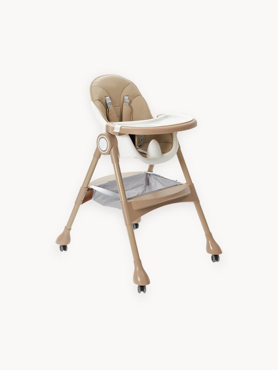 Стульчик для кормления ребенка 3 в 1 UNIX Kids Classic Camel с 6-ти месяцев, складной, на колесиках