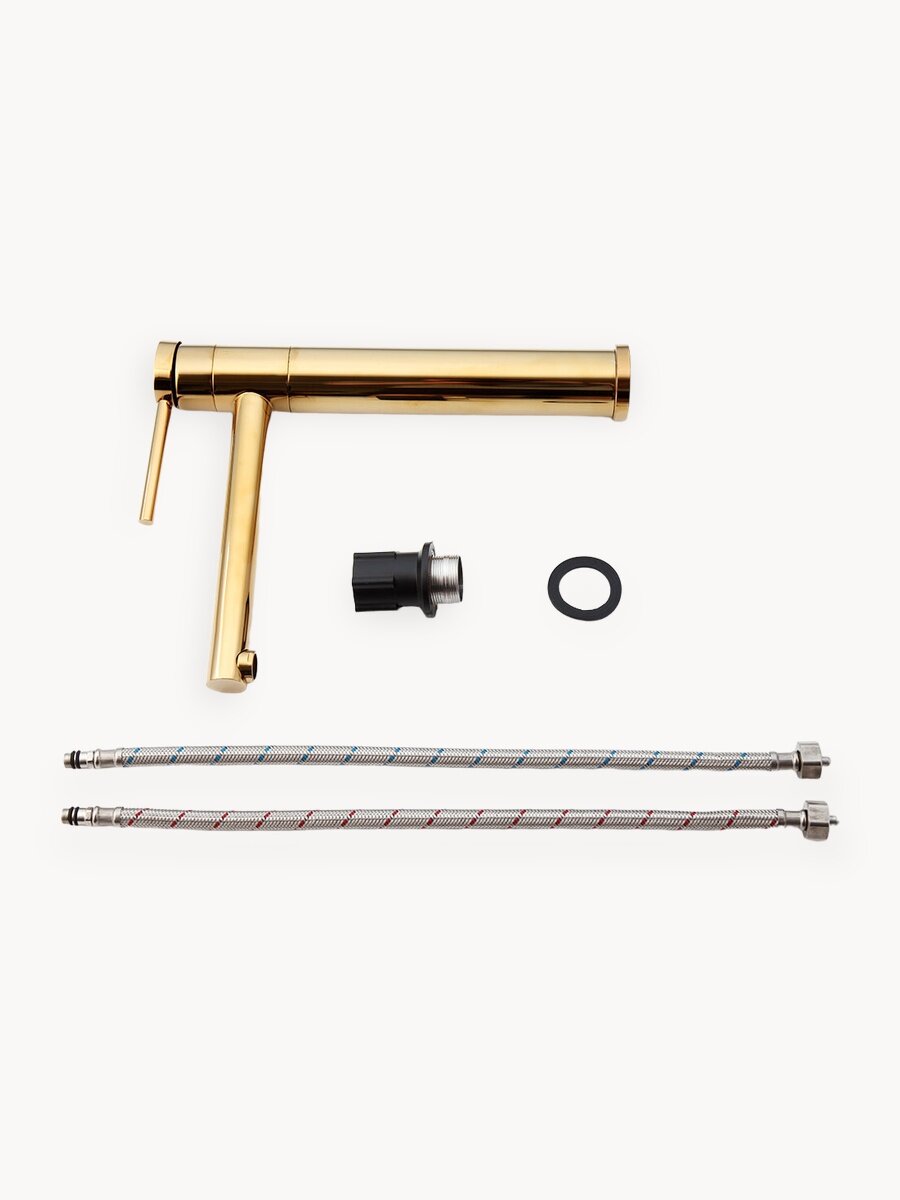 Смеситель для раковины, из латуни и нержавеющей стали, гибкий излив, аэратор, золотистый