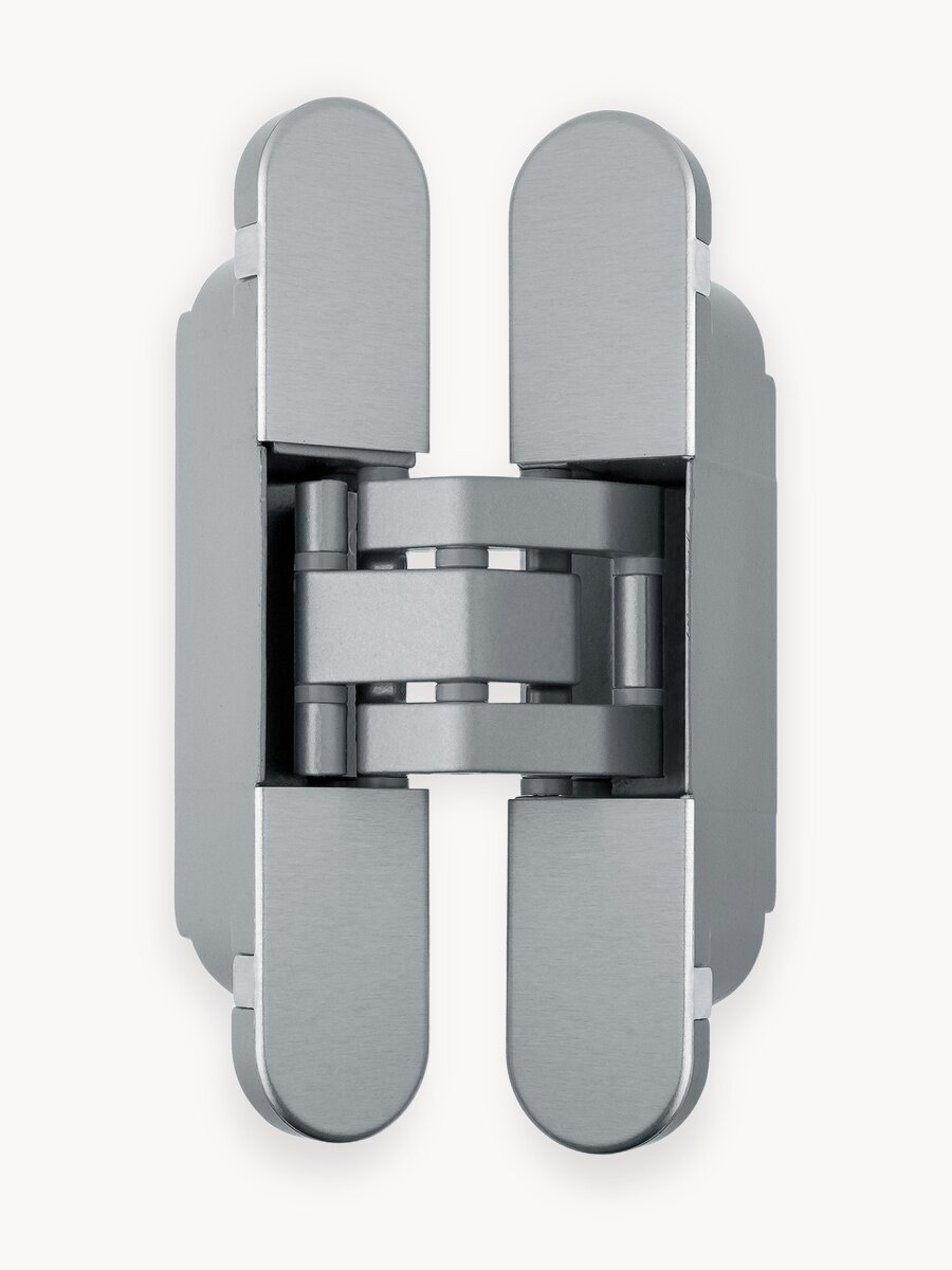 Петля скрытая Otlav, 3D, универсальная, 120x23 мм, 60 кг, с 4 накладками, серебро матовое