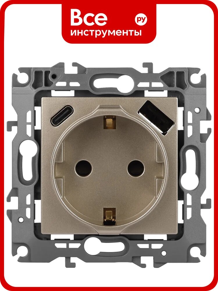 Розетка ЭРА Серия 12 12-4108-04 2PE 16A250В со шторками с USB typeAC 5В3А шампань Б0067727