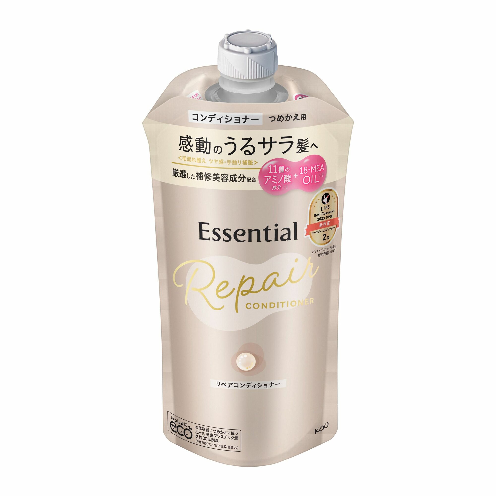 KAO Кондиционер для волос ESSENTIAL The beauty восстанавливающий и увлажняющий, 340 мл сменная упаковка