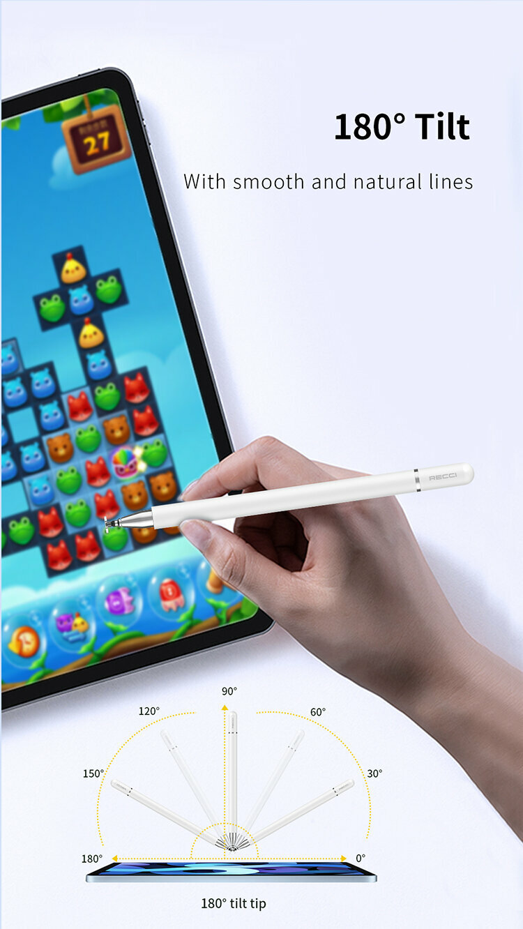 Пассивный стилус RECCI Screen Touch Pen для планшетов и смартфонов iOS/Android/Windows, Белый