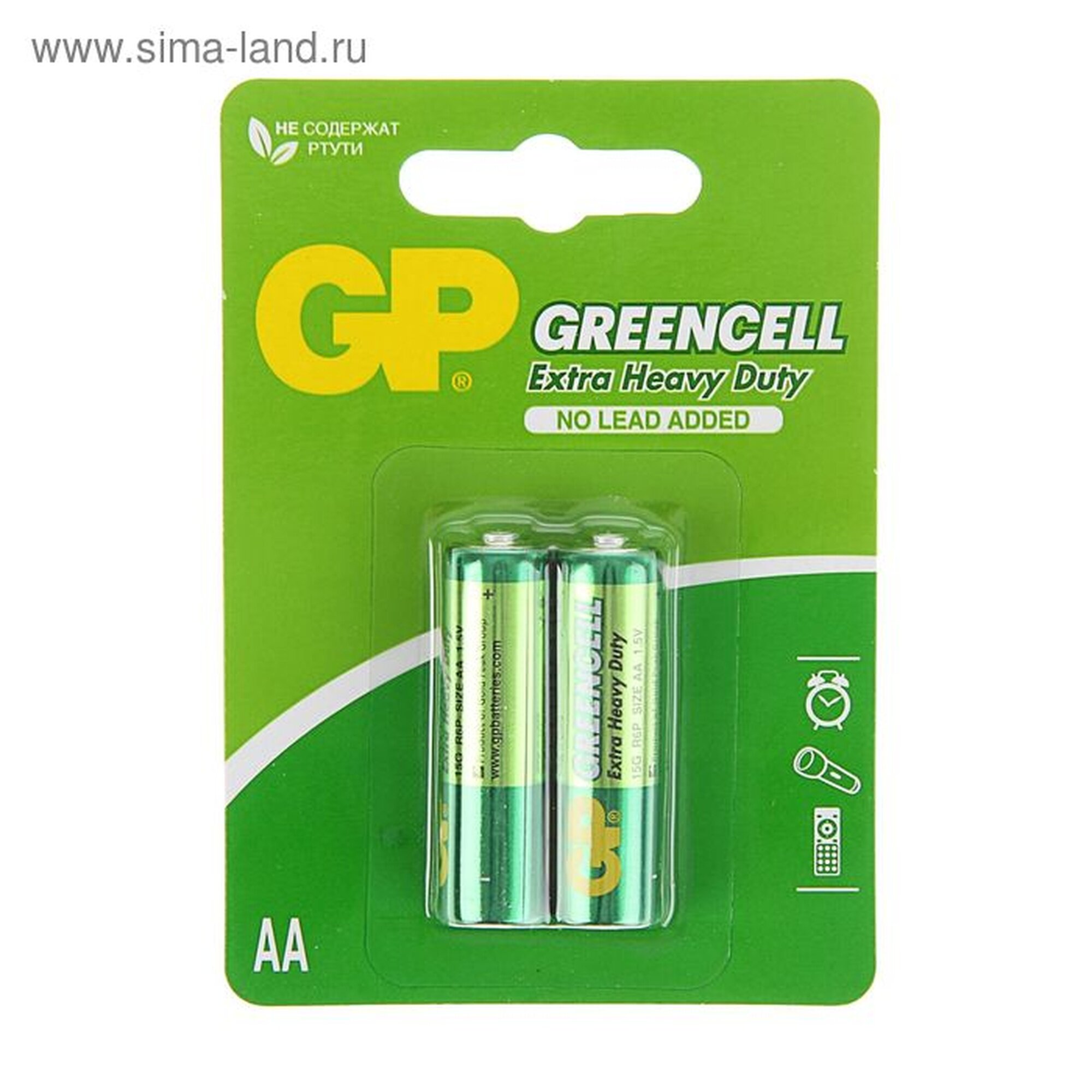 Батарейка солевая GP Greencell Extra Heavy Duty, AA, R6-2BL, 1.5В, блистер, 2 шт. 741215