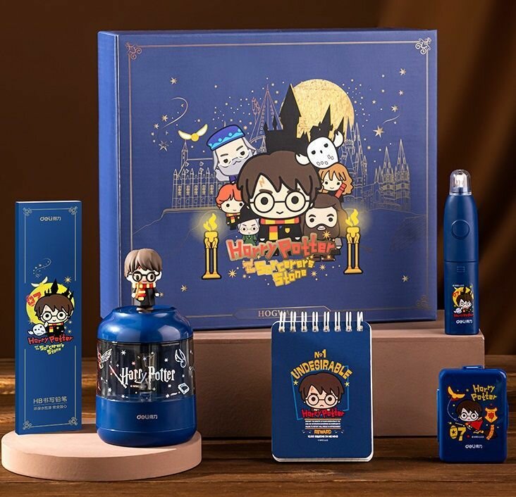 Электрический канцелярский набор Гарри Поттер с блокнотом, карандашами, точилкой, ластиками, наклейками