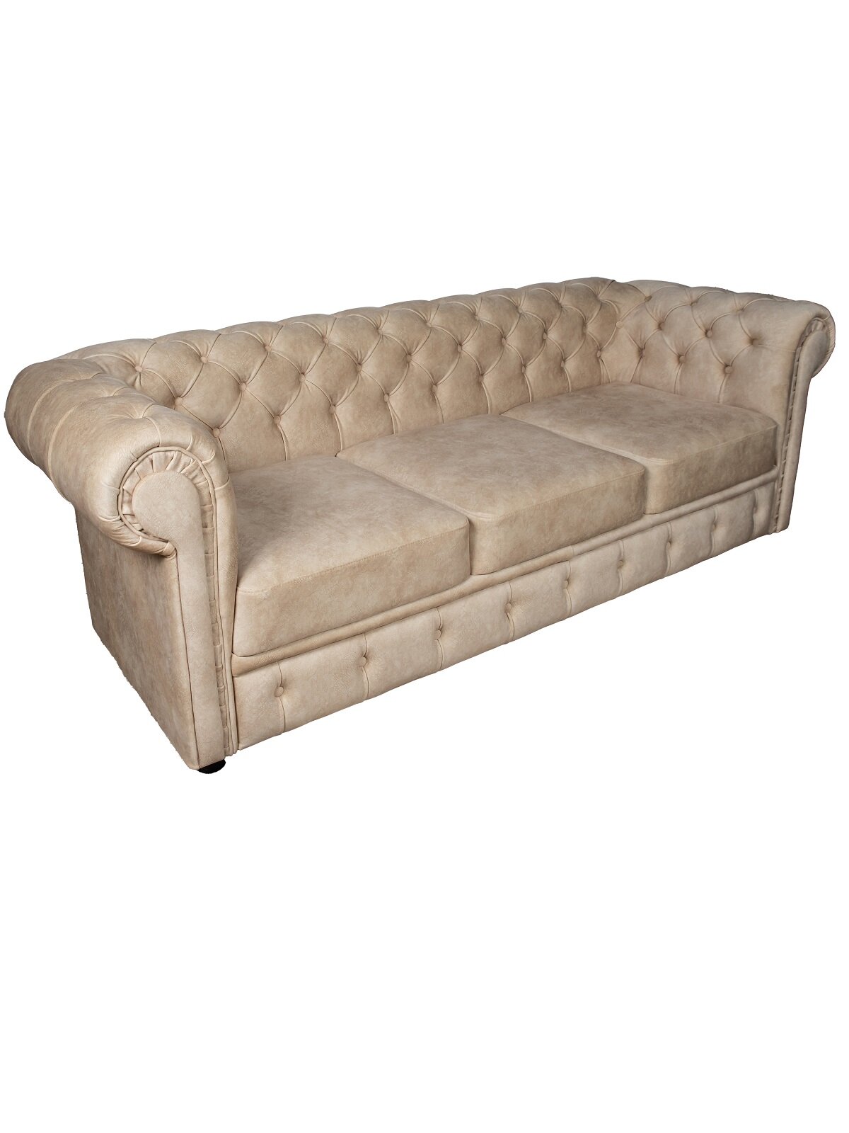 Диван КР Честер трехместный, обивка, велюр бежевый, с подлокотниками