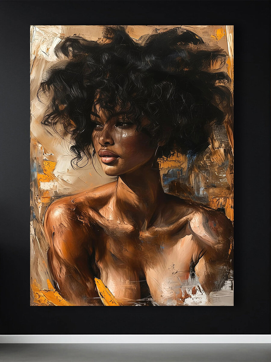 Картина интерьерная на стену - "Негритянка эротика африканская женщина" , 60х80 см.