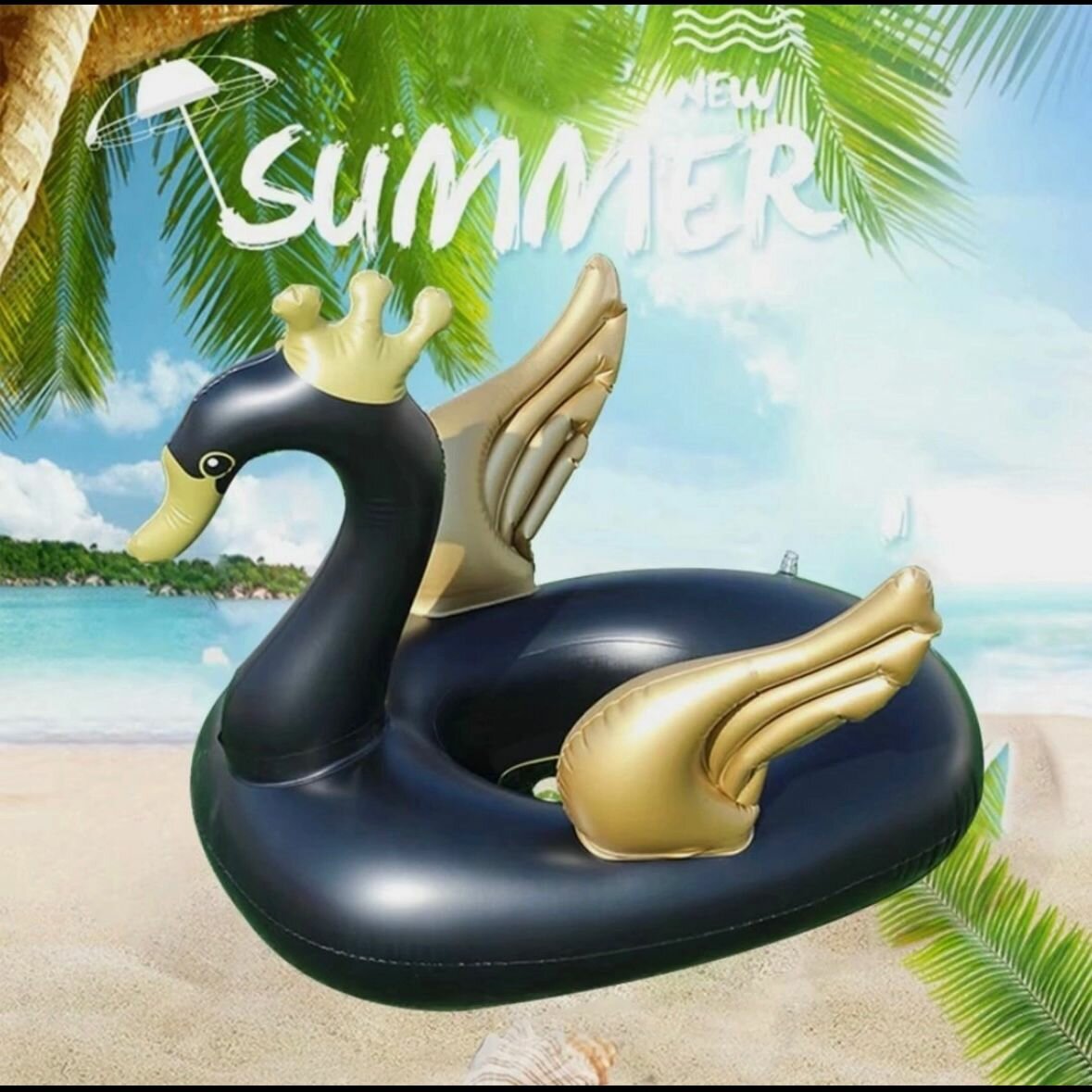 Надувной плавательный круг "Лебедь", черный, 65 см