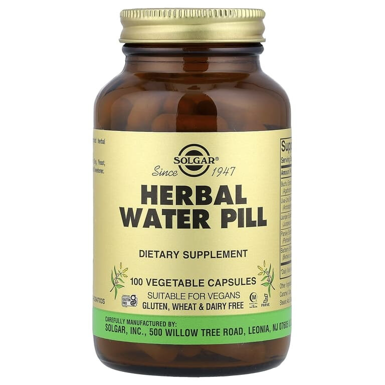 Solgar Herbal Water Pill, Травяное мочегонное средство 100 веганских капсул