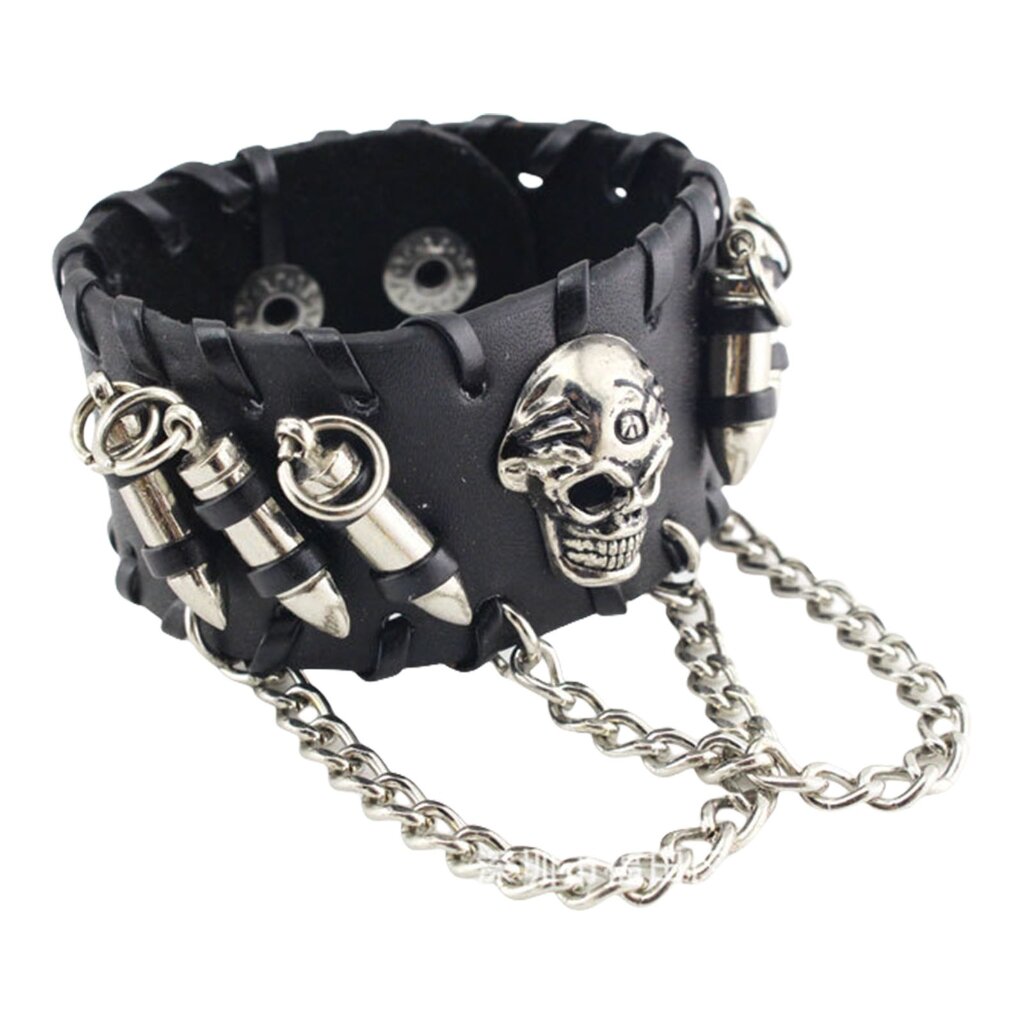 Регулируемый Мужской Браслет В Стиле Панк-Рок С Заклепками В Виде Черепа И Манжетой Из Искусственной Кожи Для Модных Аксессуаров В Байкерском Стиле
