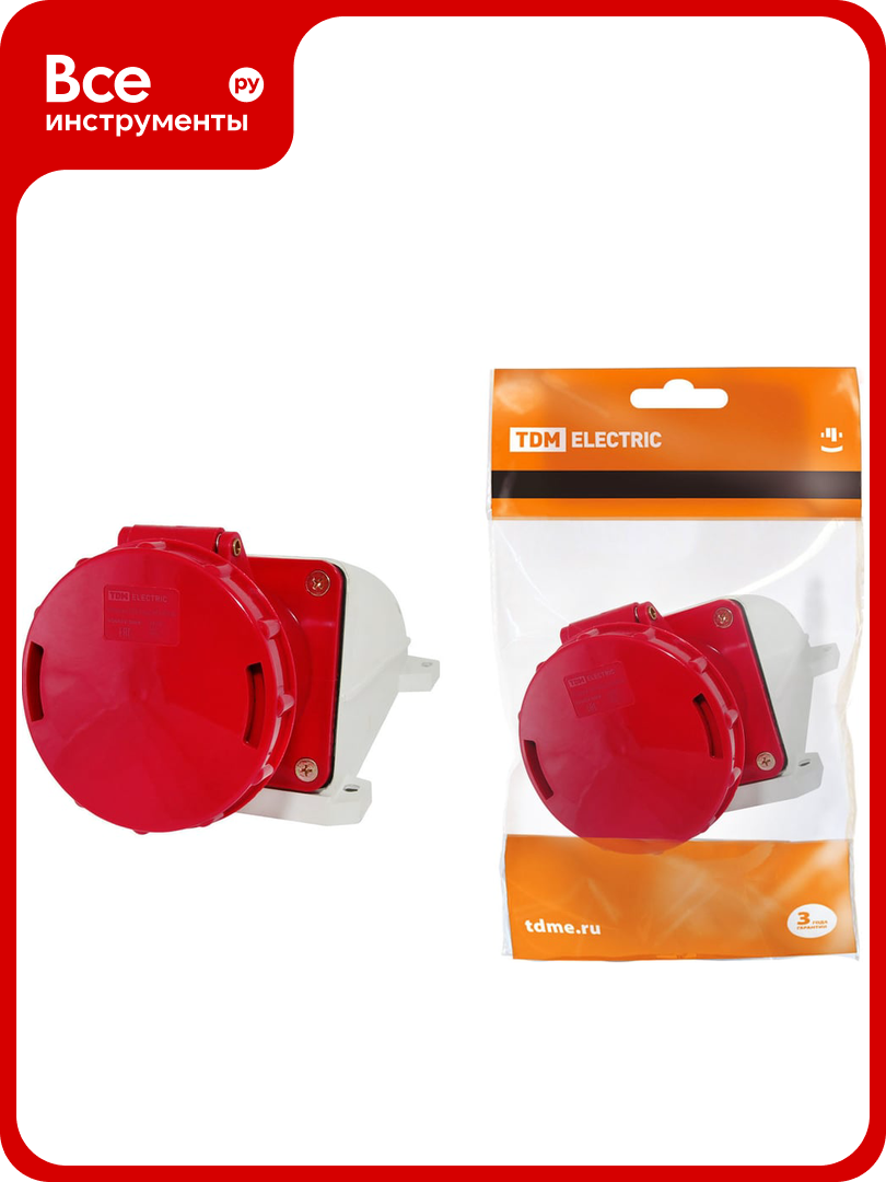 Стационарная розетка 135 TDM ELECTRIC 3Р+РЕ+N 63А 380В IP54, 380 В