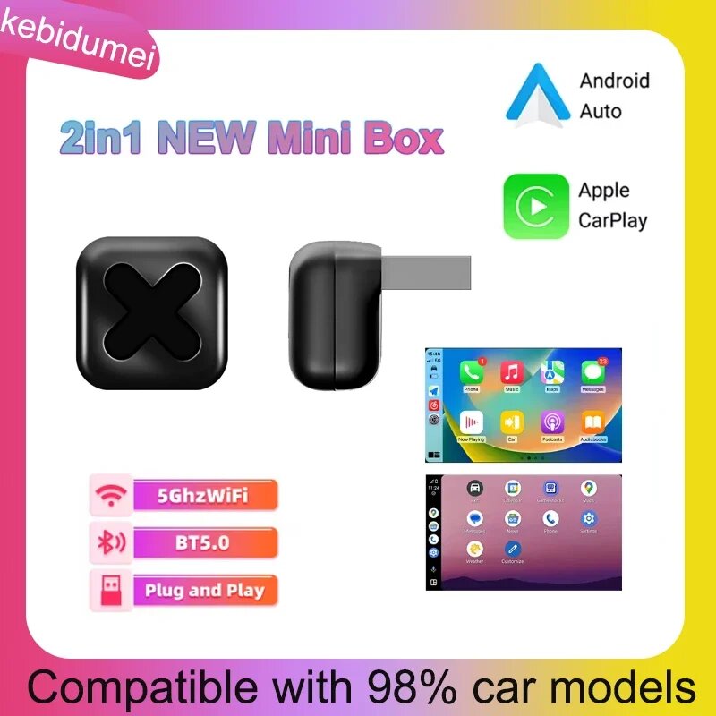 2-в-1 CarPlay Mini Box Android Auto Bluetooth WiFi Connect Адаптер Plug & Play USB/Type C Dongle Для Беспроводного И Проводно.
