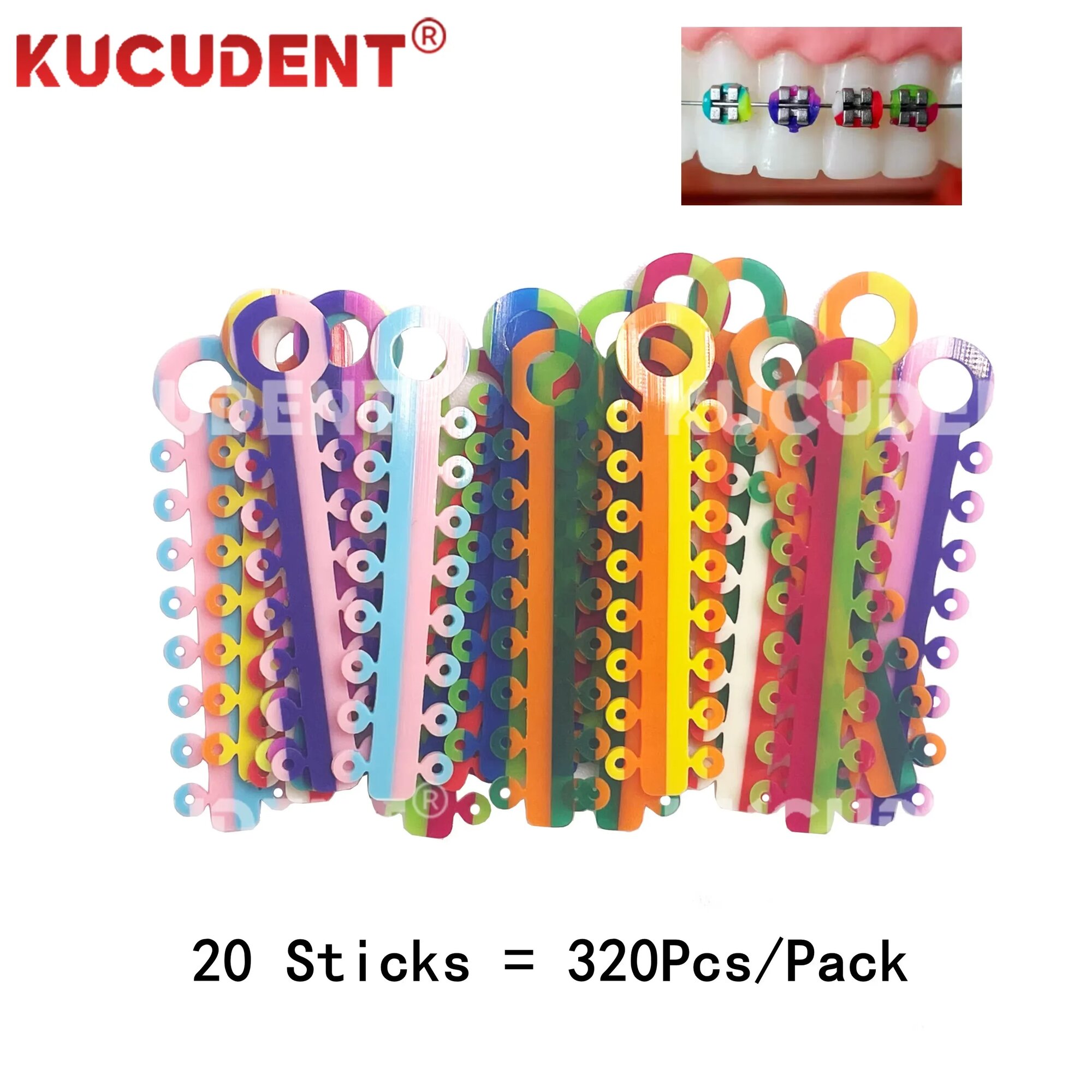 20 палочек, стоматологические ортодонтические лигатуры, двухцветные эластичные Mix Colorful