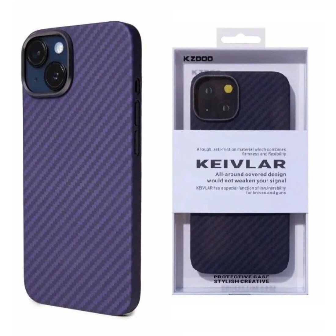 Чехол для iPhone 14 Plus KzDoo KEVLAR, карбон, кевлар, фиолетовый
