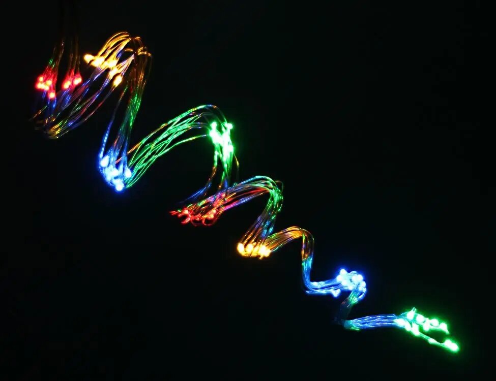 Гирлянда конский хвост, 100 разноцветных mini LED-ламп, 10*1 м+5 м, серебряный провод, уличная, Koopman International